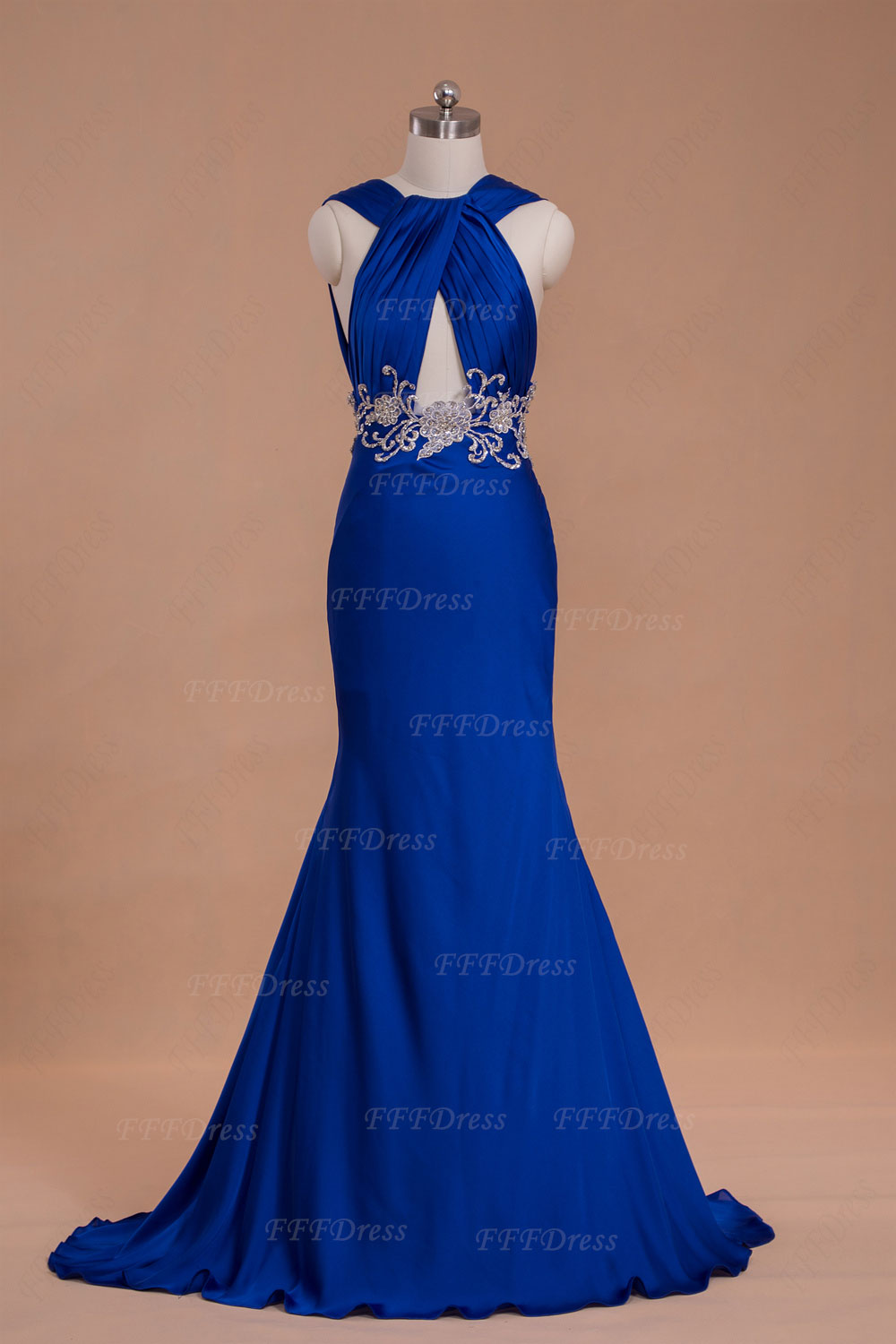 Royal Blue Mermaid Cut Out Prom Dresses Long With Embroidery on Luulla