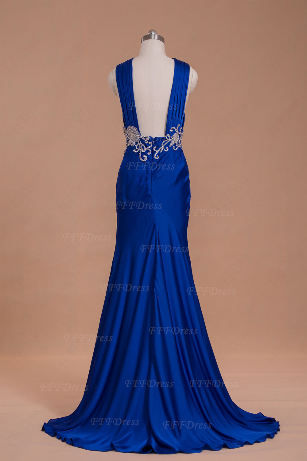 Royal Blue Mermaid Cut Out Prom Dresses Long With Embroidery on Luulla